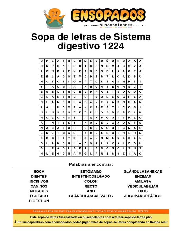 Sopa de Letras de Sistema Digestivo 1224 | PDF
