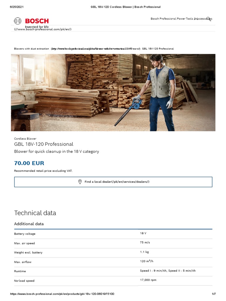 GBL 18V-120 Cordless Blower - Bosch Professional | PDF | Equipment ...