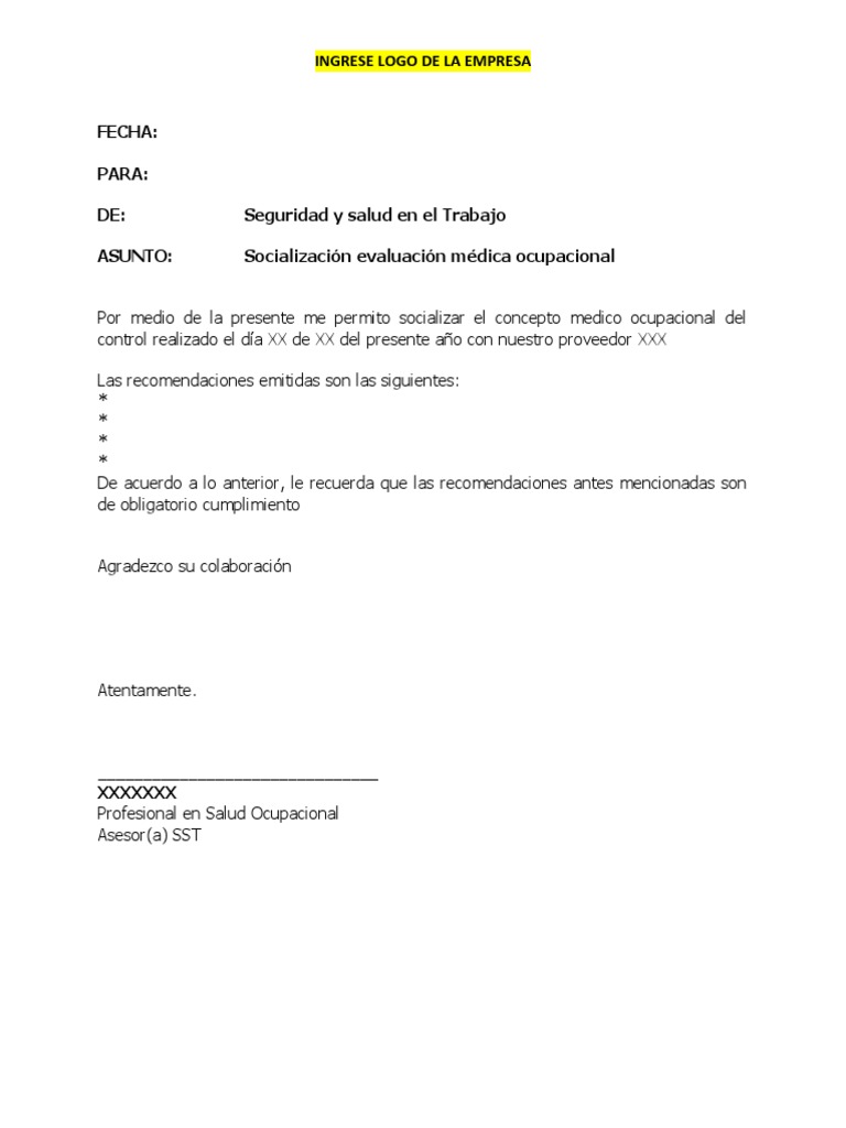 Formato Comunicado Examen Medico | PDF