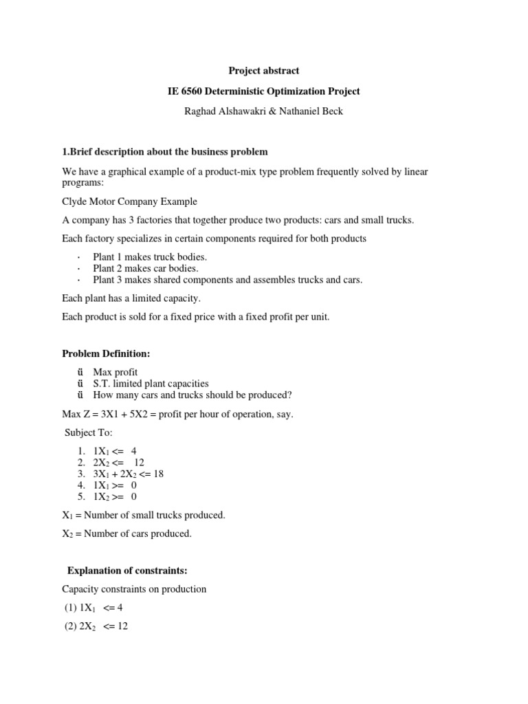 IE 6560 Deterministic Optimization Project Abstract-1 | PDF | Mathematical Optimization | Linear ...