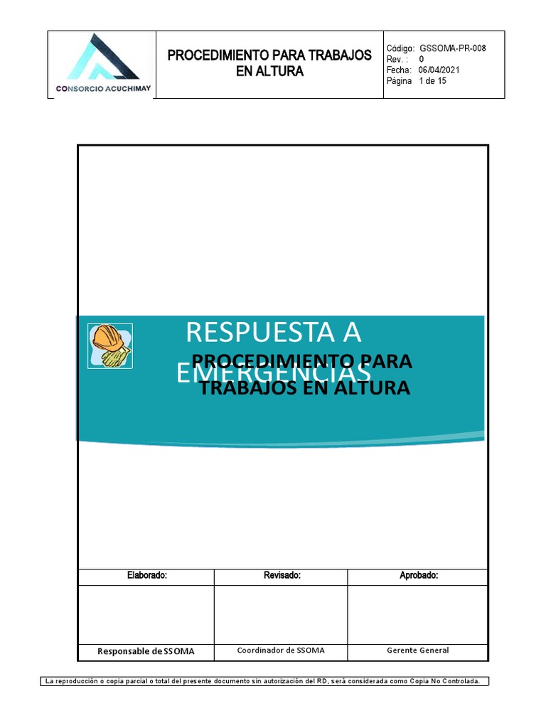 Gssoma-Pr-008 Procedimiento para Trabajos en Altura | PDF | Andamio | Cuerda