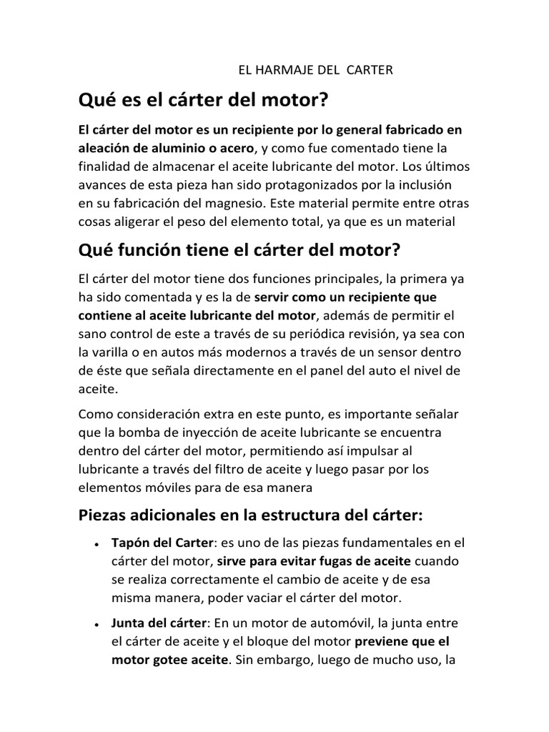 El Harmaje Del Carter | PDF | Motor de combustión interna | Tecnología ...