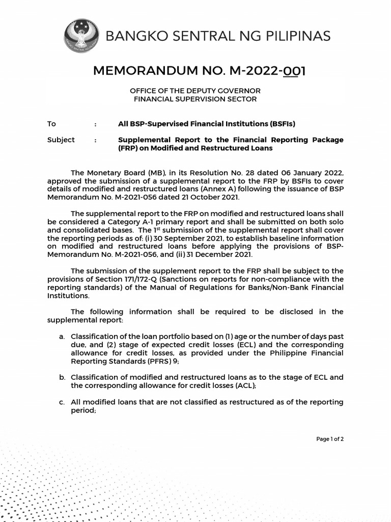 M-2022-001 - Upplemental Report To The Financial Reporting Package (FRP ...