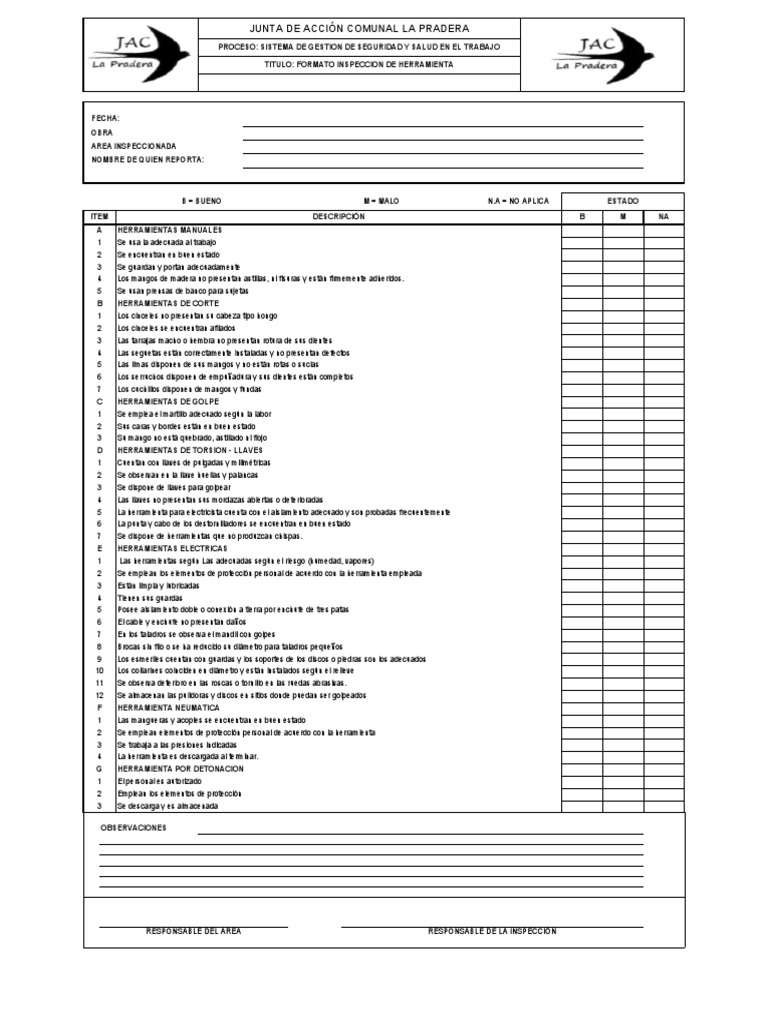 Formato de Inspección de Herramienta | PDF | Herramientas | Equipo