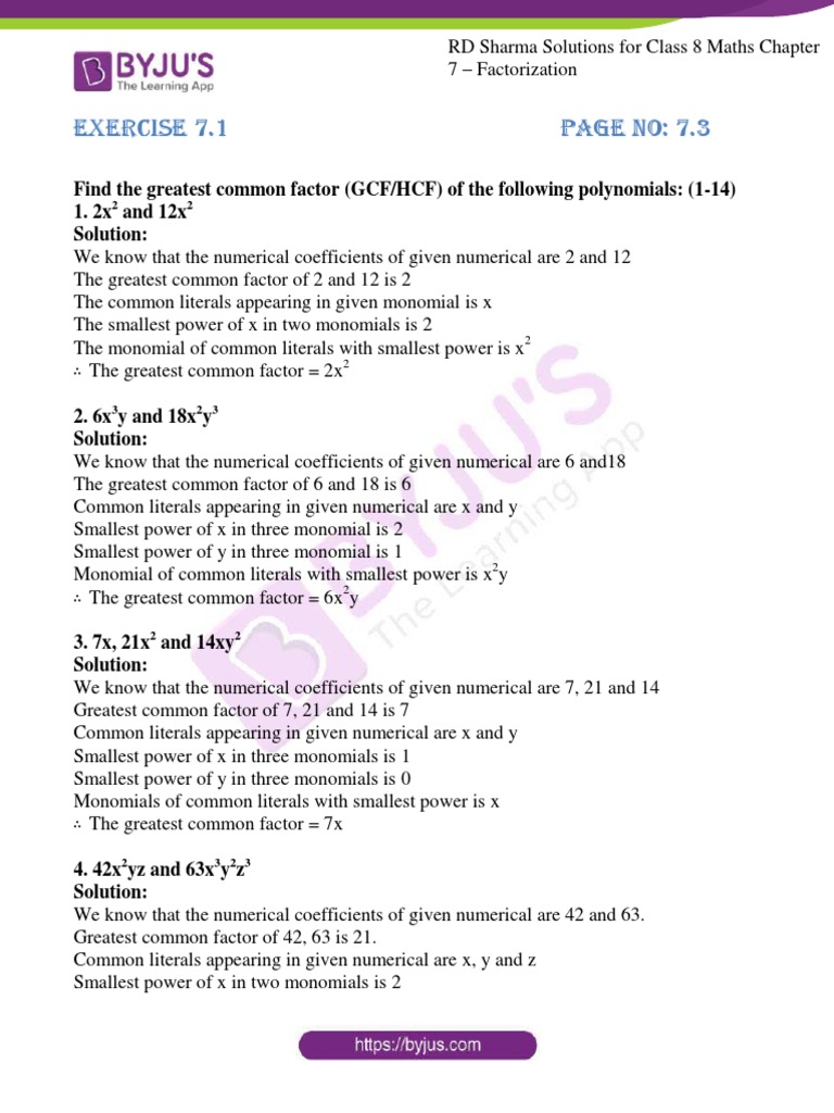 RD Sharma Jan2021 Class 8 Maths Chapter 7 | PDF | Factorization | Mathematical Analysis