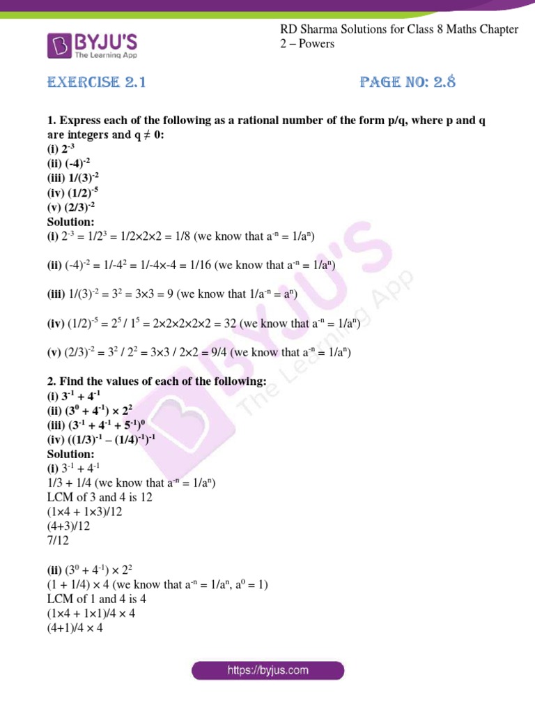 RD Sharma Jan2021 Class 8 Maths Solutions Chapter 2 | PDF | Numbers | Decimal