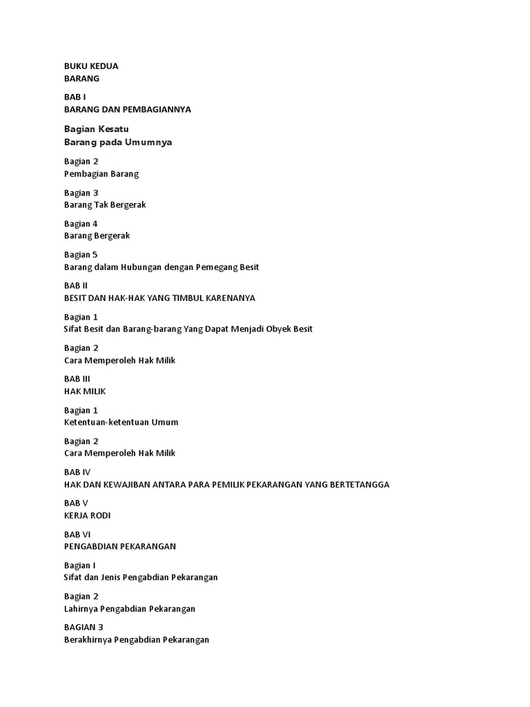 Bagian Kesatu Barang Pada Umumnya: Buku Kedua Barang Bab I Barang Dan ...