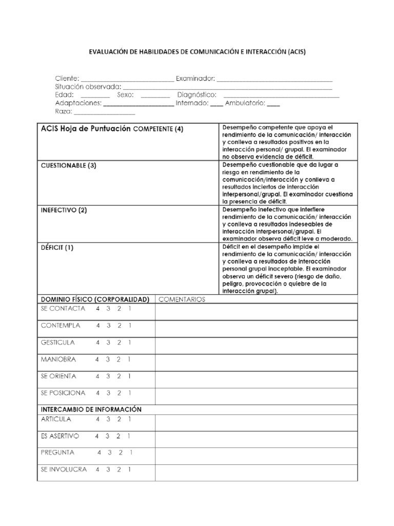 Evaluación de Habilidades de Comunicación e Interacción Acis Pauta | PDF