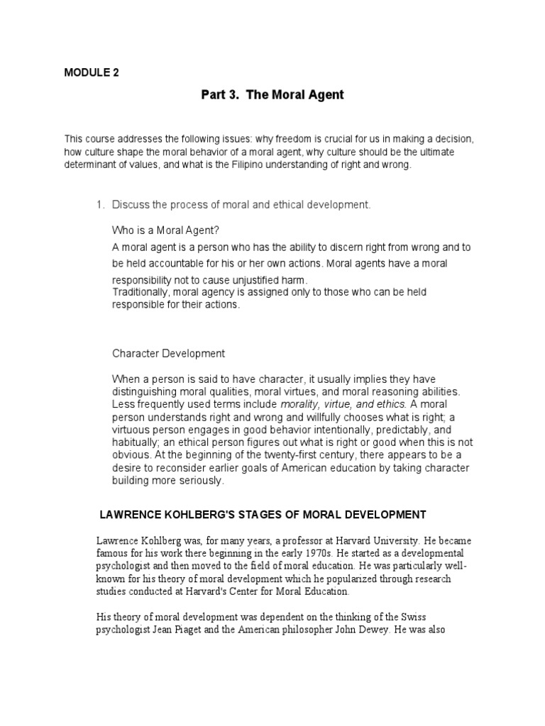 MODULE 2. Part 3 The Moral Agent | PDF | Morality | Philosophical Theories