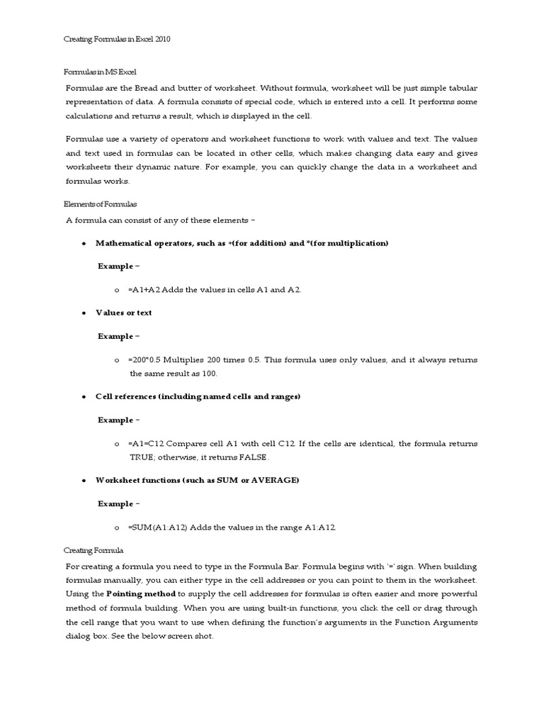 For Excel PDF Microsoft Excel Formula