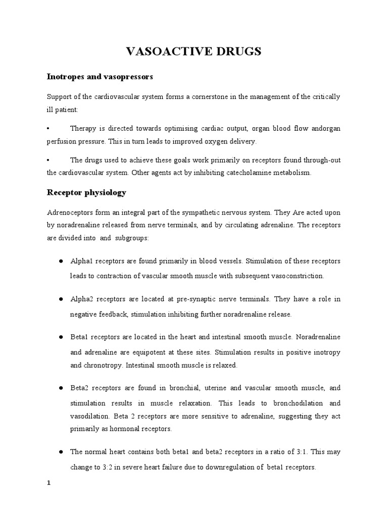 Vasoactive Drugs | PDF | Vasodilation | Norepinephrine