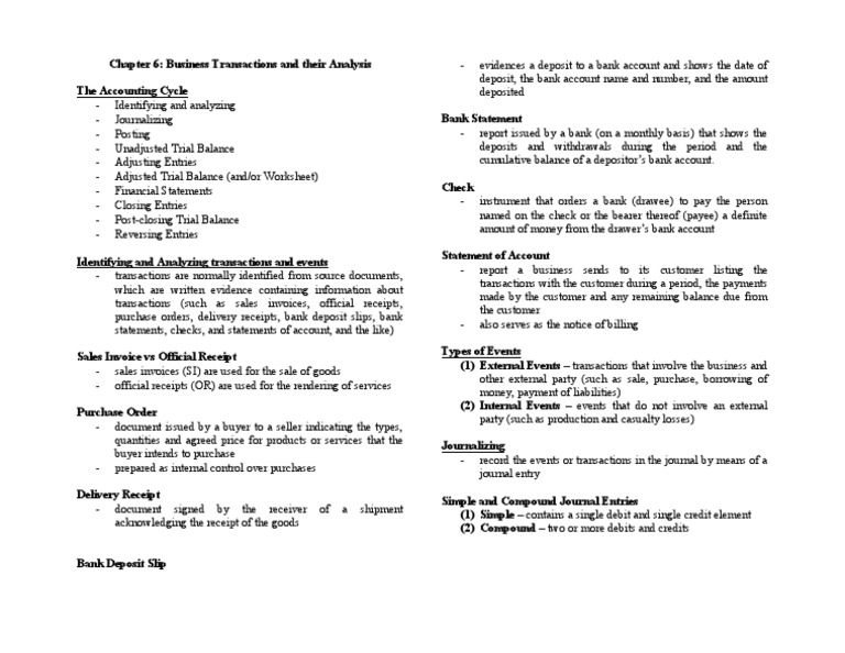 Chapter 6 Business Transactions And Their Analysis Pdf Receipt Banks