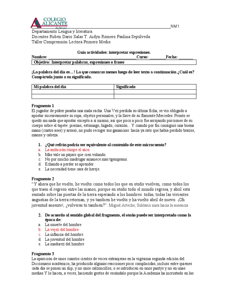 Guía Inferencias Prof Taller 1 | PDF | Corazón