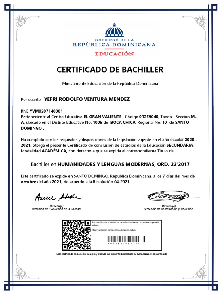 Certificado de Bachiller de Yefri | PDF | Negocios