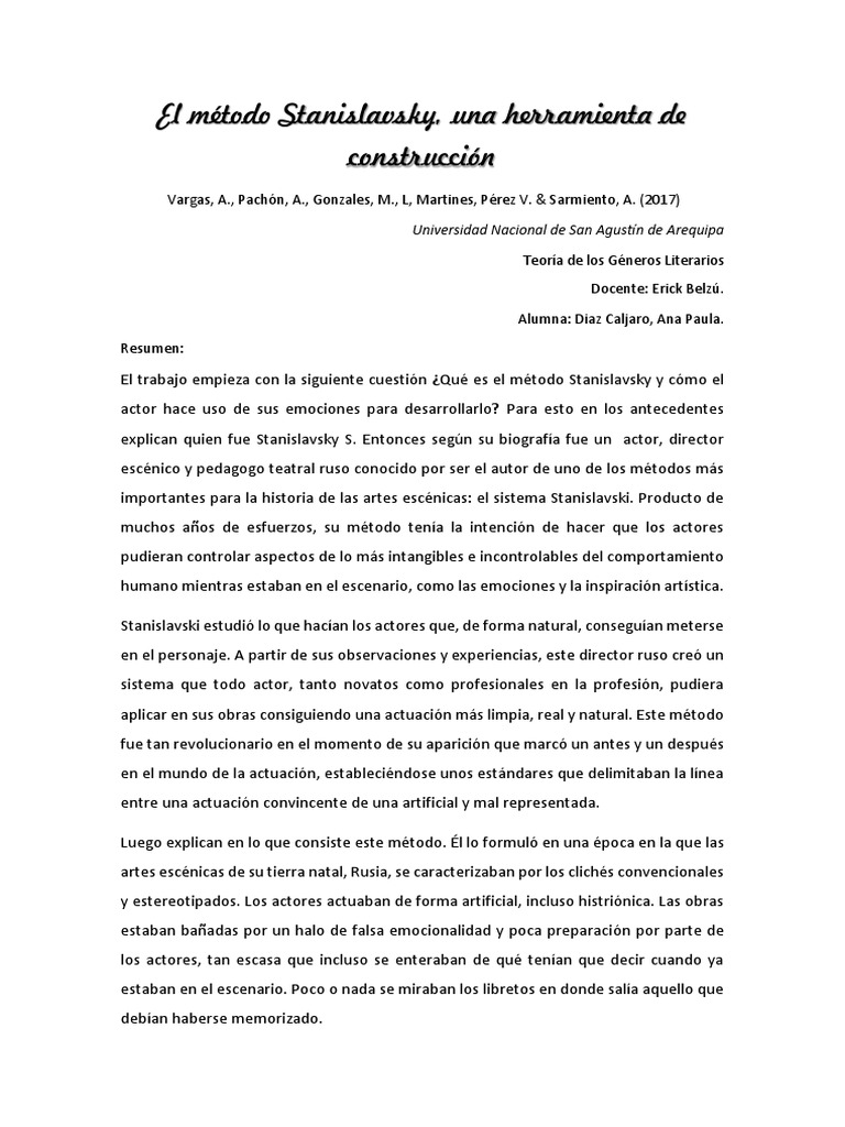 El Método Stanislavsky ANA PAULA Generos Literarios | PDF El Método Stanislavsky ANA PAULA Generos Literarios | PDF