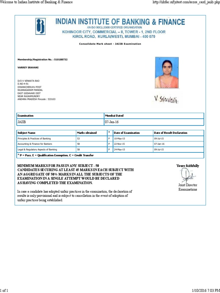 Jaiib 2015 Final Result | PDF