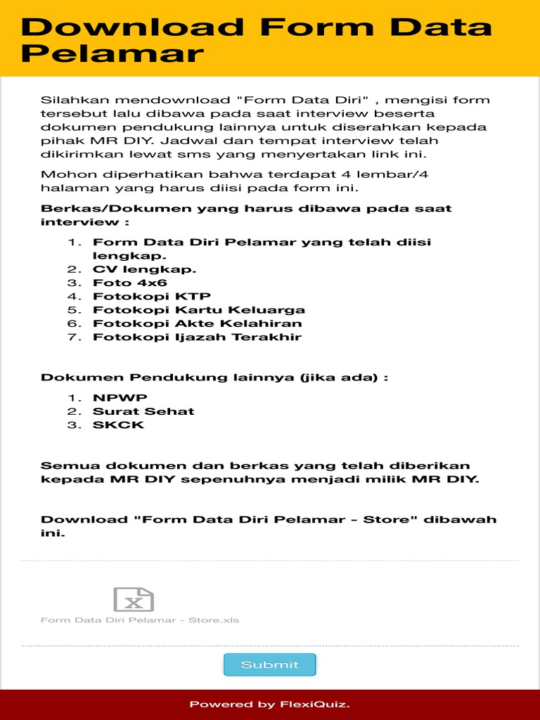 FlexiQuiz - Download Form Data Pelamar | PDF | Karier & Perkembangan ...