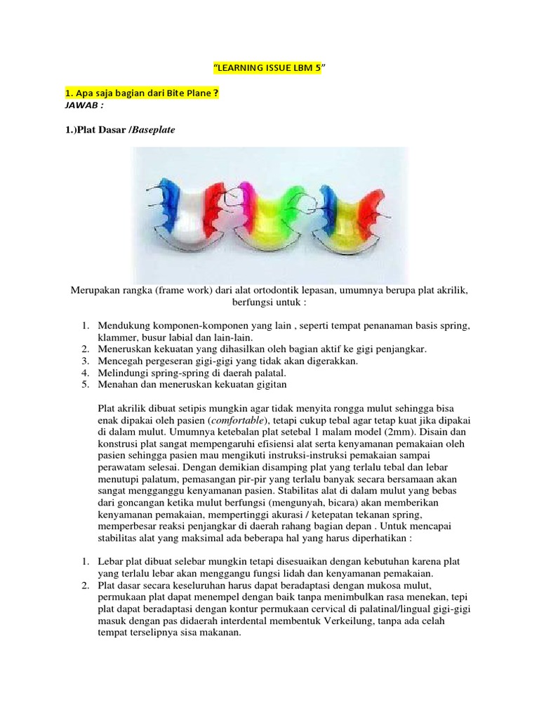 Bagian dan Jenis Bite Plane Ortodontik | PDF
