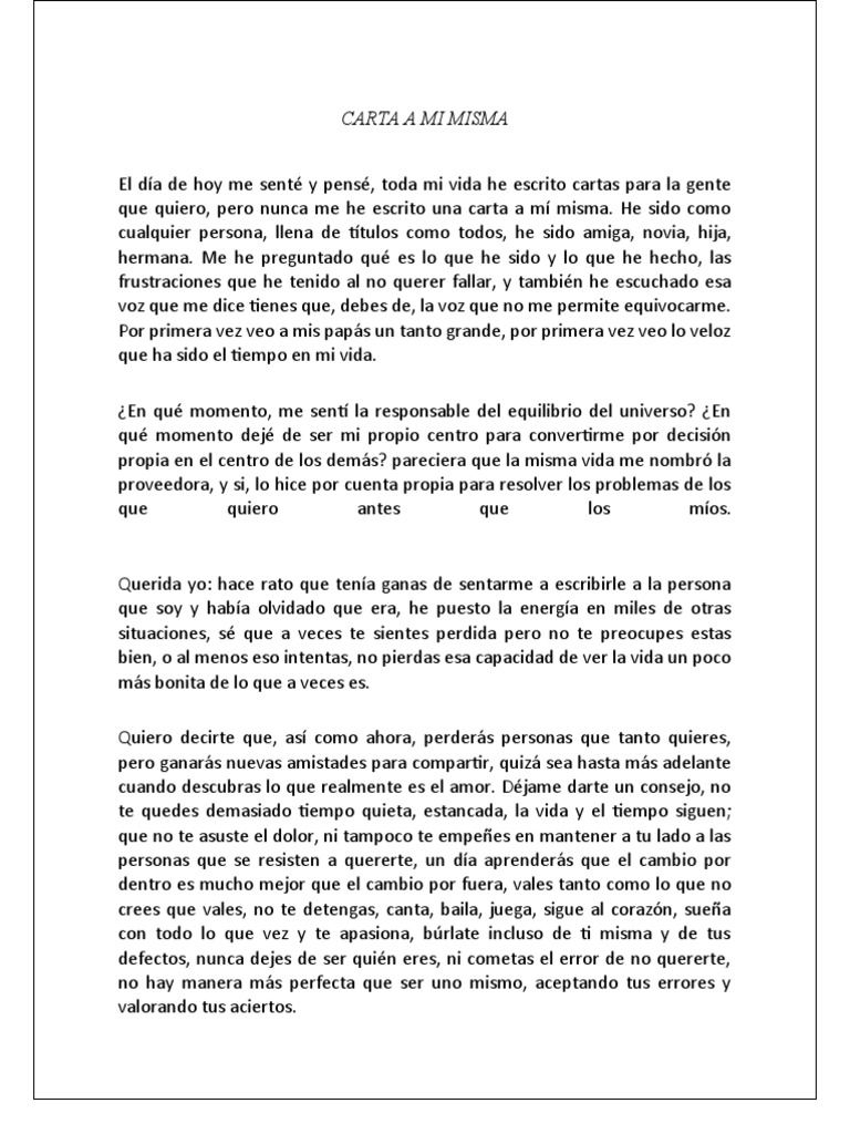 Carta de amor propio a mí misma | PDF | Relaciones personales, crianza ...