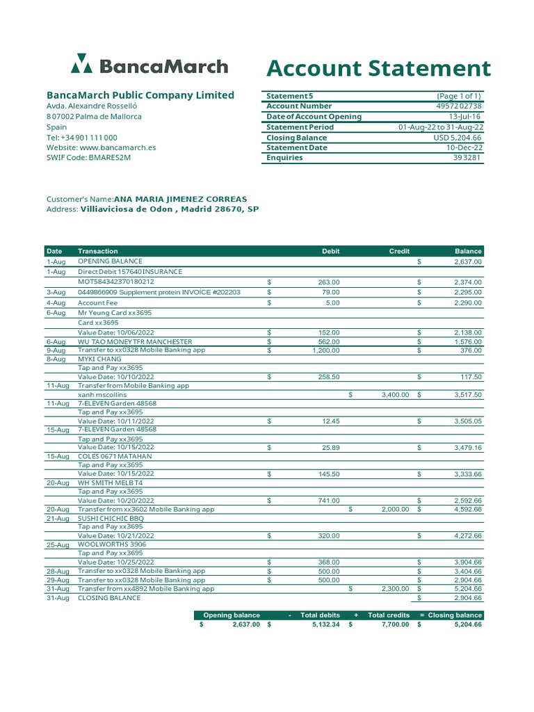 Bank Account Statement | PDF