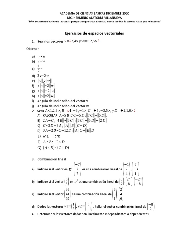 Ejercicios de Espacio Vectorial 2020. | PDF | Álgebra lineal | Álgebra
