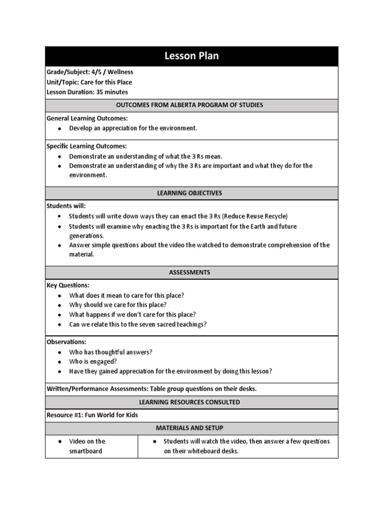 Caring for the Environment: 3 Rs Lesson | PDF | Lesson Plan | Wisdom