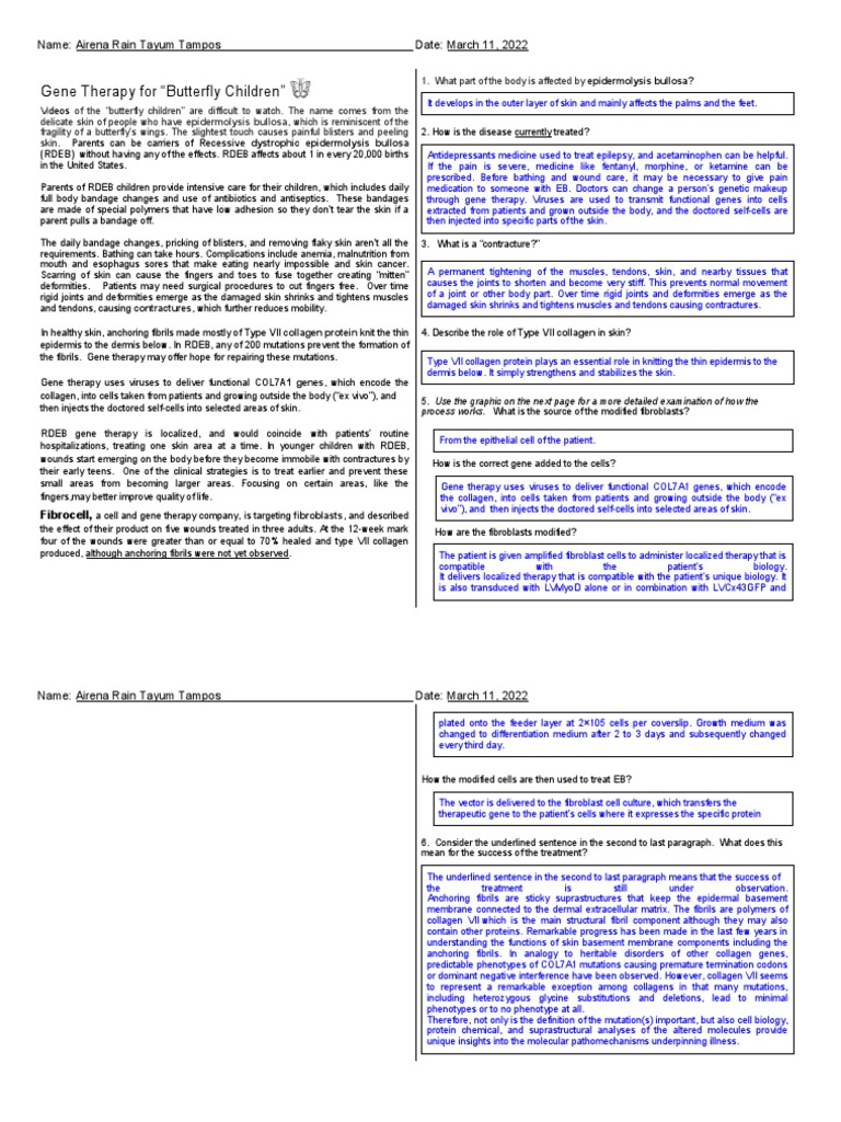 AIRENA TAMPOS - (Article) Gene Therapy For The "Butterfly Children" 2.4 | PDF | Collagen | Tendon