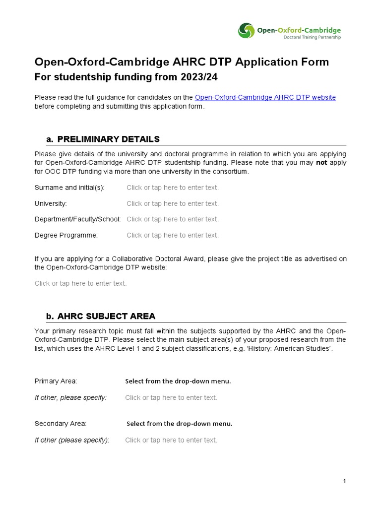 AHRC DTP Studentship Application Form | PDF | Cognition