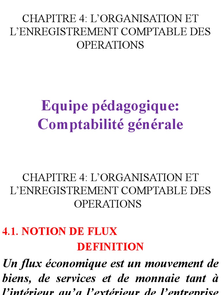 Chapitre 4 - Organisation Et Enregistrement Comptable Des Operations ...