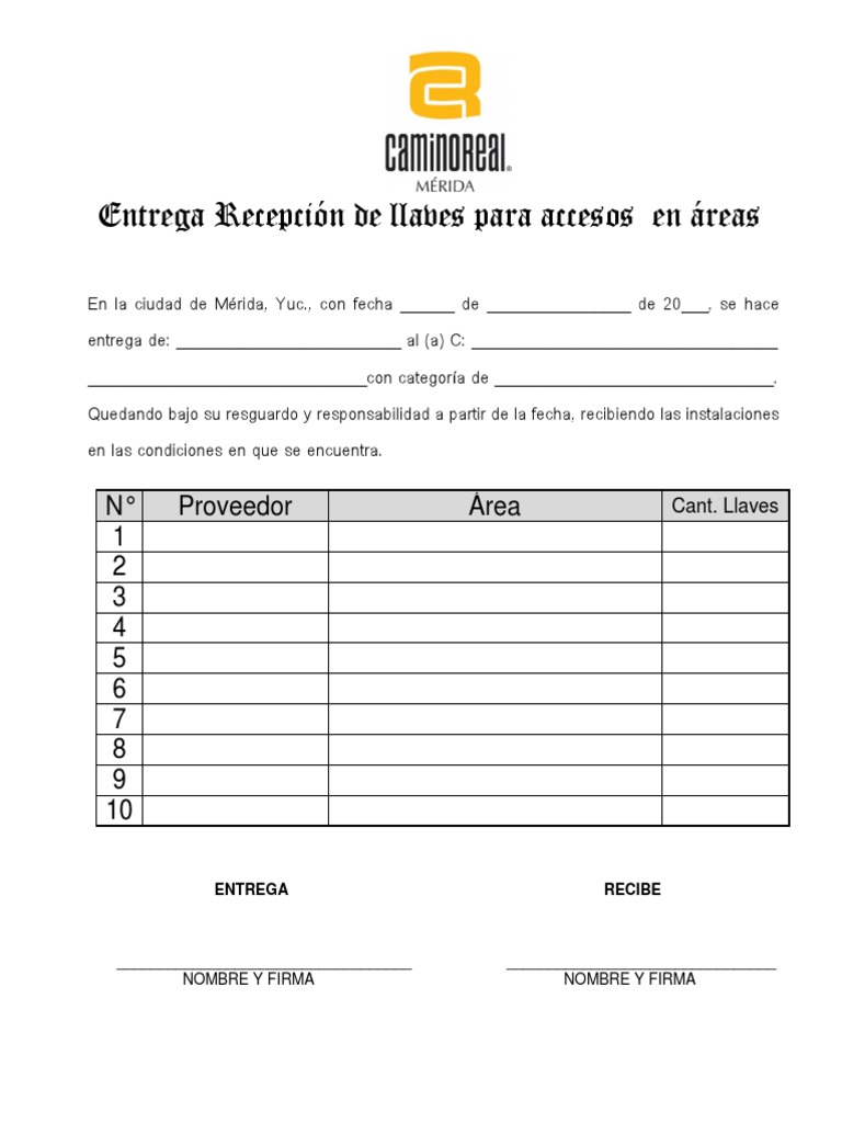 Formato Entrega Recepcion de Llaves | PDF