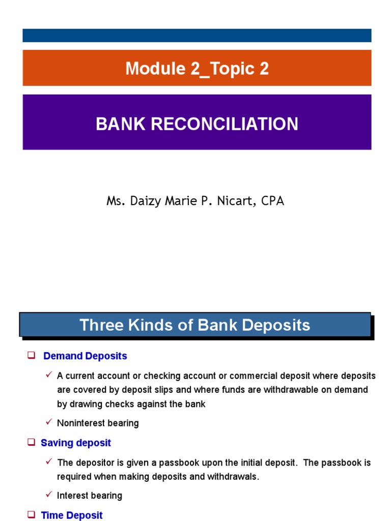 Module 2 - Bank Reconciliation - With Sample Exercises | PDF | Deposit Account | Cheque