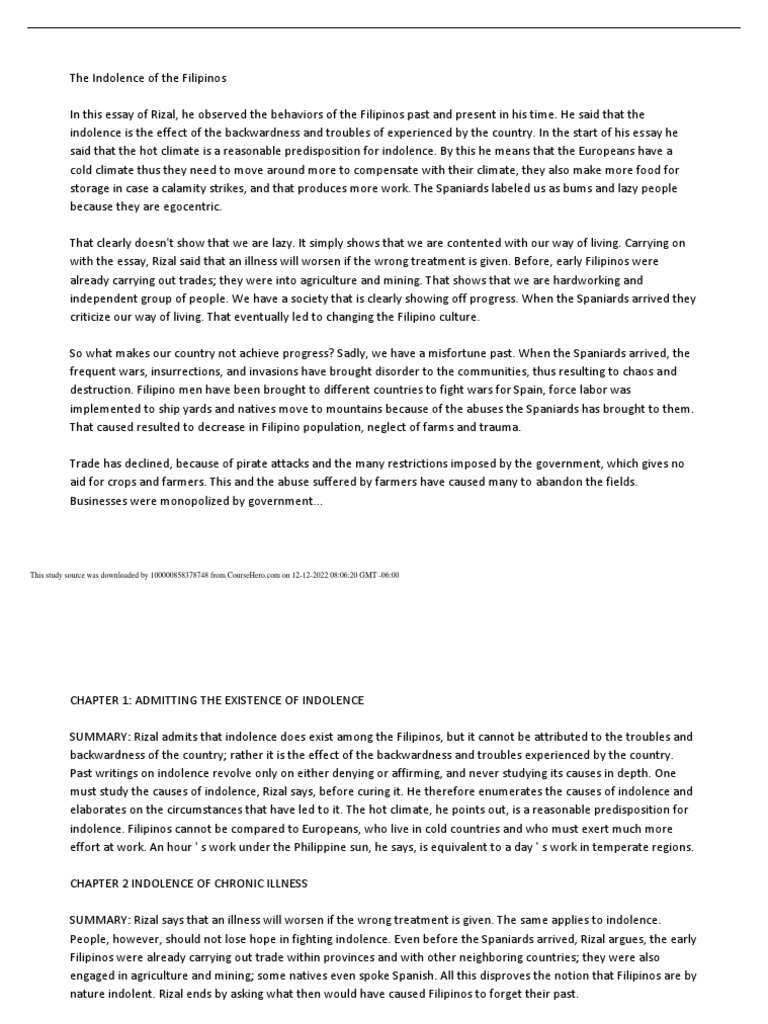 Causes of Filipino Indolence Explained | PDF | Philippines