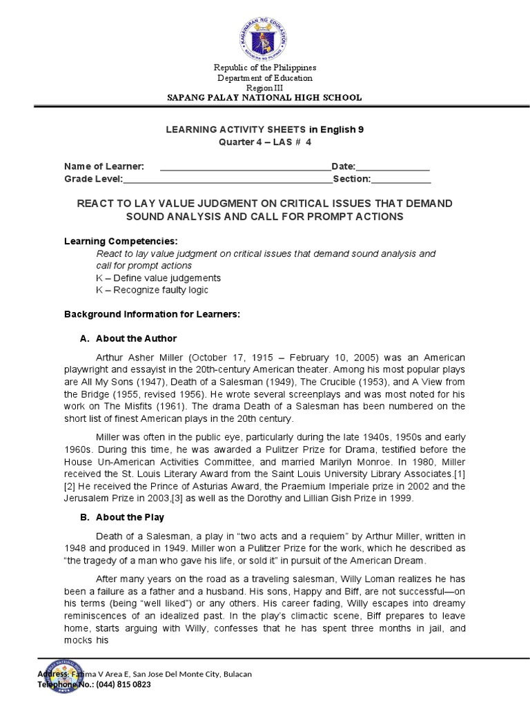 LAS 4 - Q4 - English-9 | PDF