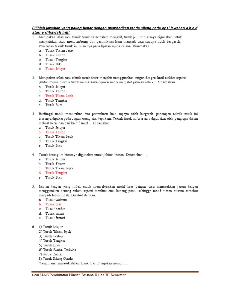Pilihlah Jawaban Yang Paling Benar Dengan Memberikan Tanda Silang Pada Opsi Jawaban A, B, C, D ...