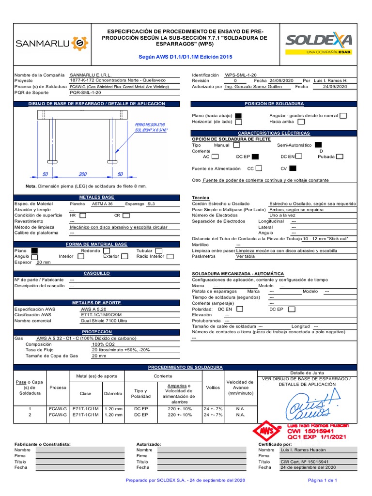 WPS SML 1 20 | PDF | Soldadura | Construcción