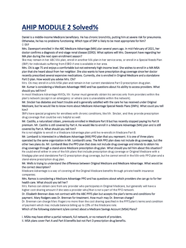 Ahip Module 2 (Solved%) | PDF | Medicare (United States) | Medicare Part D