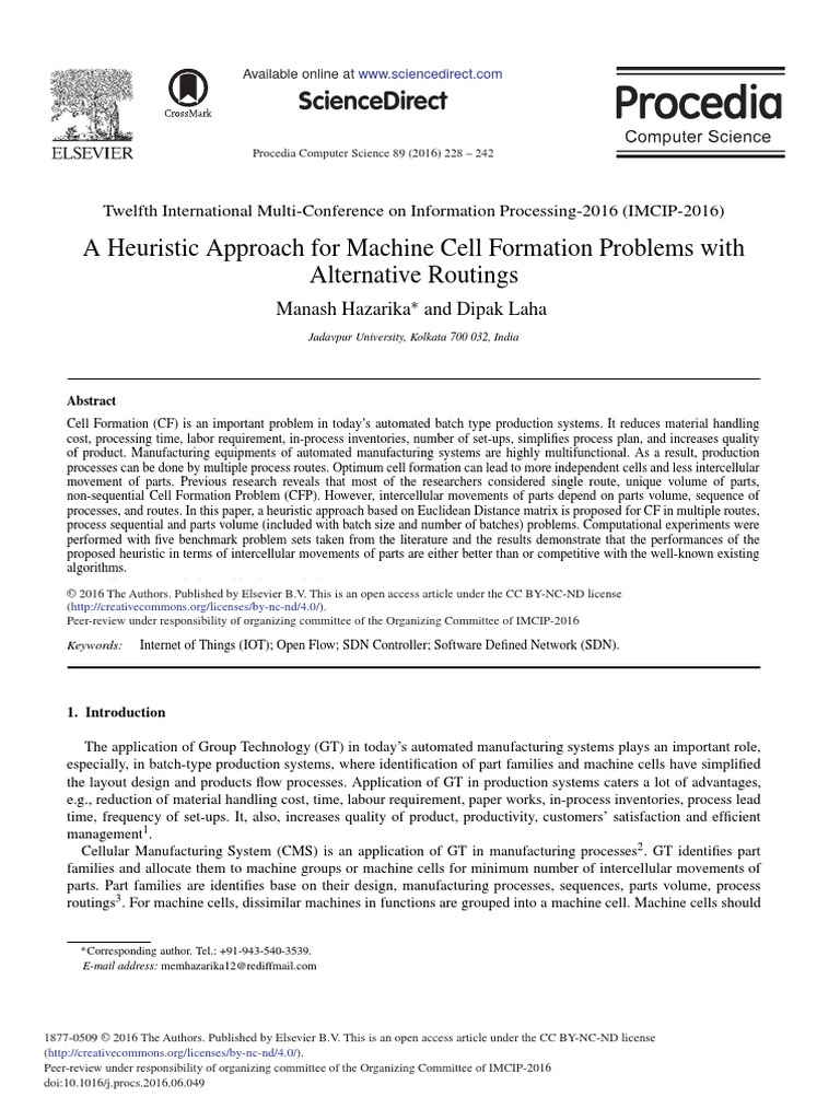 A Heuristic Approach For Machine Cell Formation Problems With