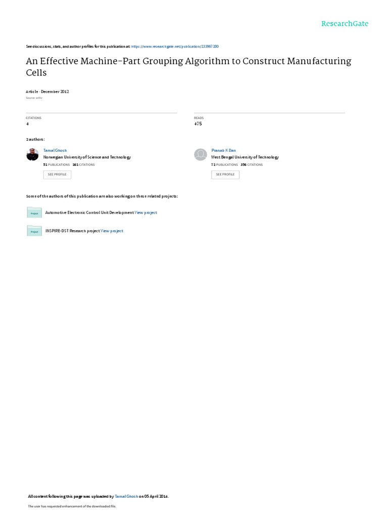 An Effective Machine-Part Grouping Algorithm To Co | PDF | Cluster ...