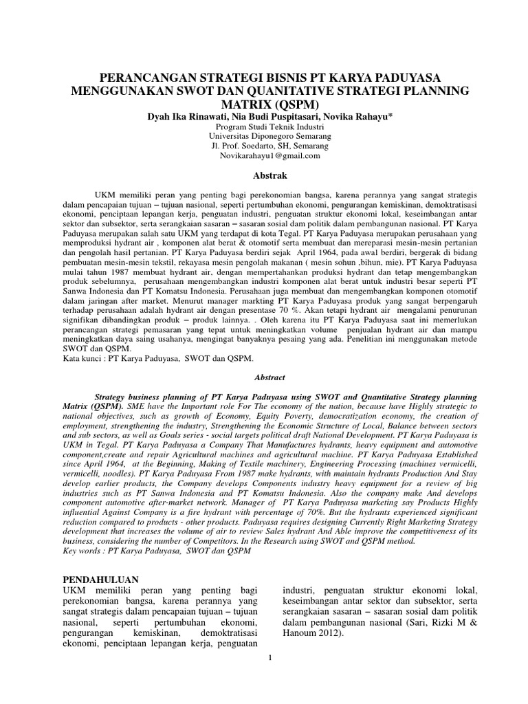 Dyah Ika, QSPM, TI Diponegoro (Produsen Mesin) | PDF