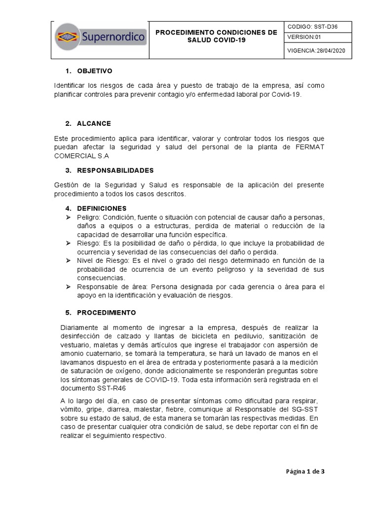 Procedimiento Condiciones de Salud | PDF | Riesgo | Causas de la muerte