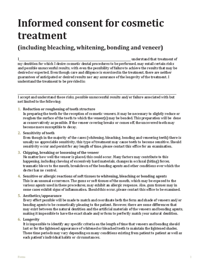Consent Cosmetic Treatment | PDF | Medicine | Health Care