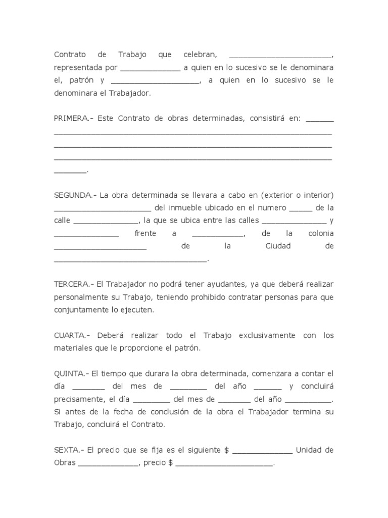 Contrato de Trabajo Formato | PDF