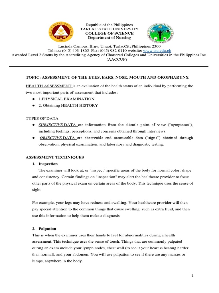 Health Assessment 1 - EENT (Lab) | PDF | Human Nose | Visual Acuity