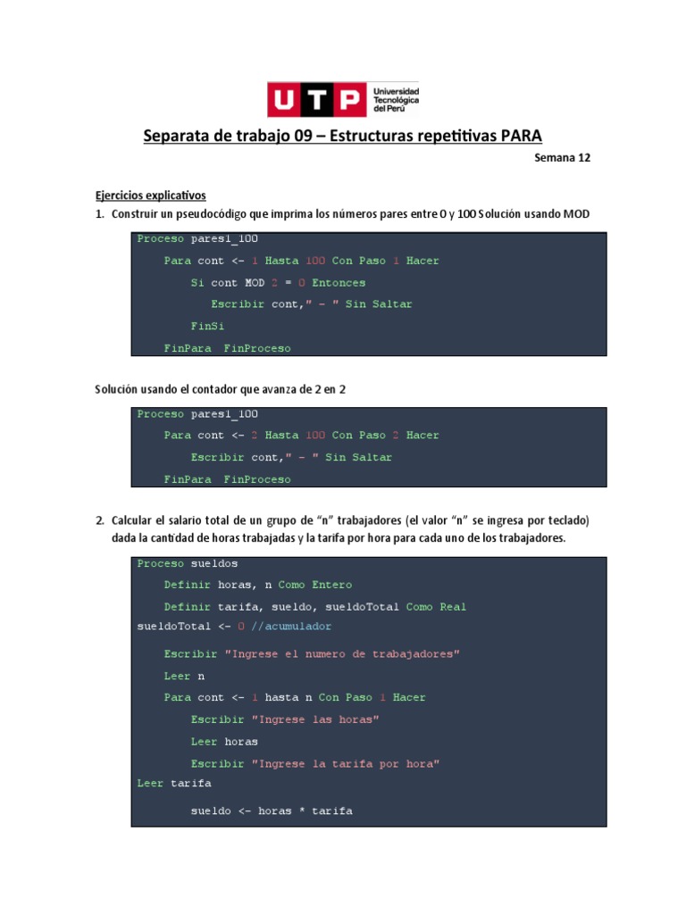 Separata de Trabajo 09 | PDF | Programación de computadoras | Matemáticas discretas