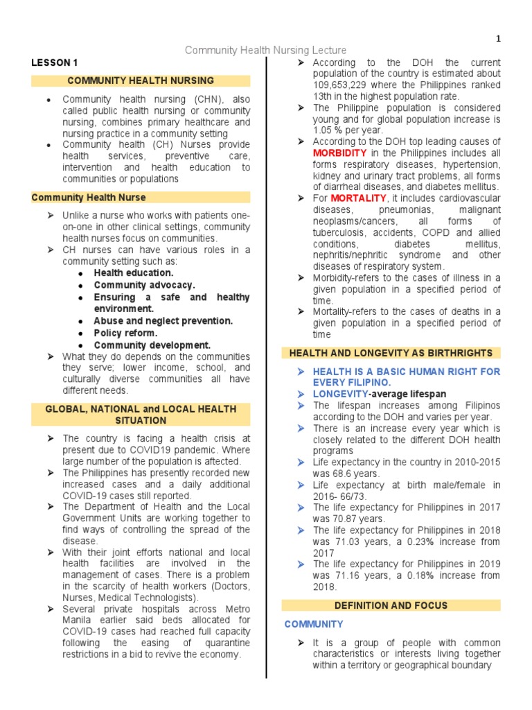 NCM 104 Community Healath Nursing 1 Lec | PDF | Nursing | Health Promotion