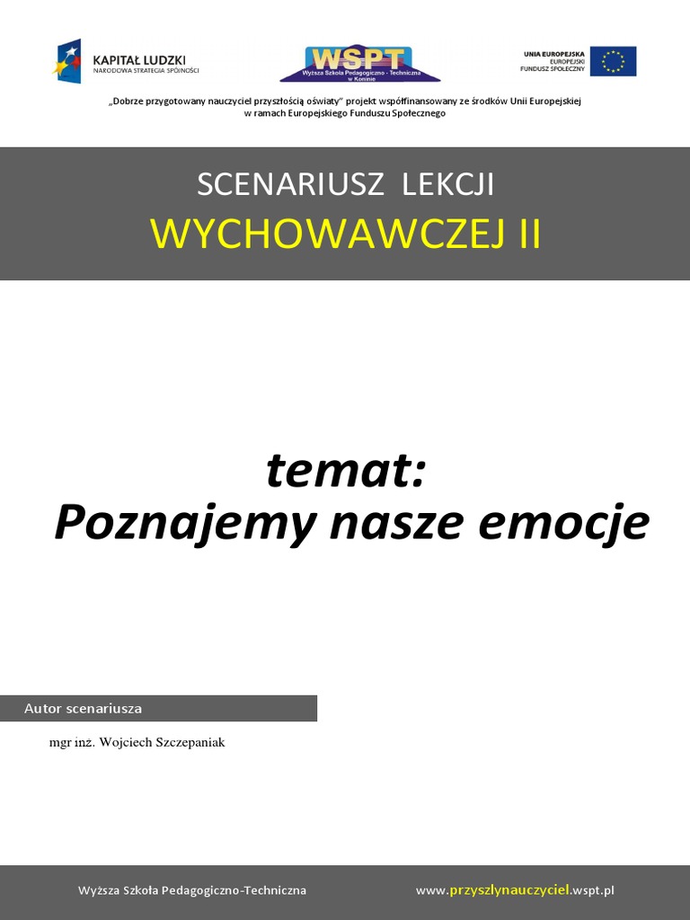 Scenariusz Lekcji Wychowawczej Poznajemy Nasze Emocje | PDF
