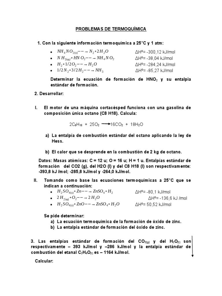 Problemas de Termoquímica y Entalpía | PDF | Métodos y materiales de ...