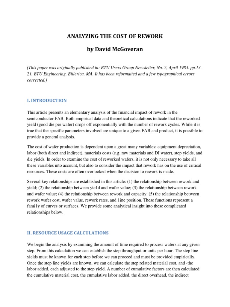 Analyzing The Cost of Rework | PDF | Wafer (Electronics) | Cost