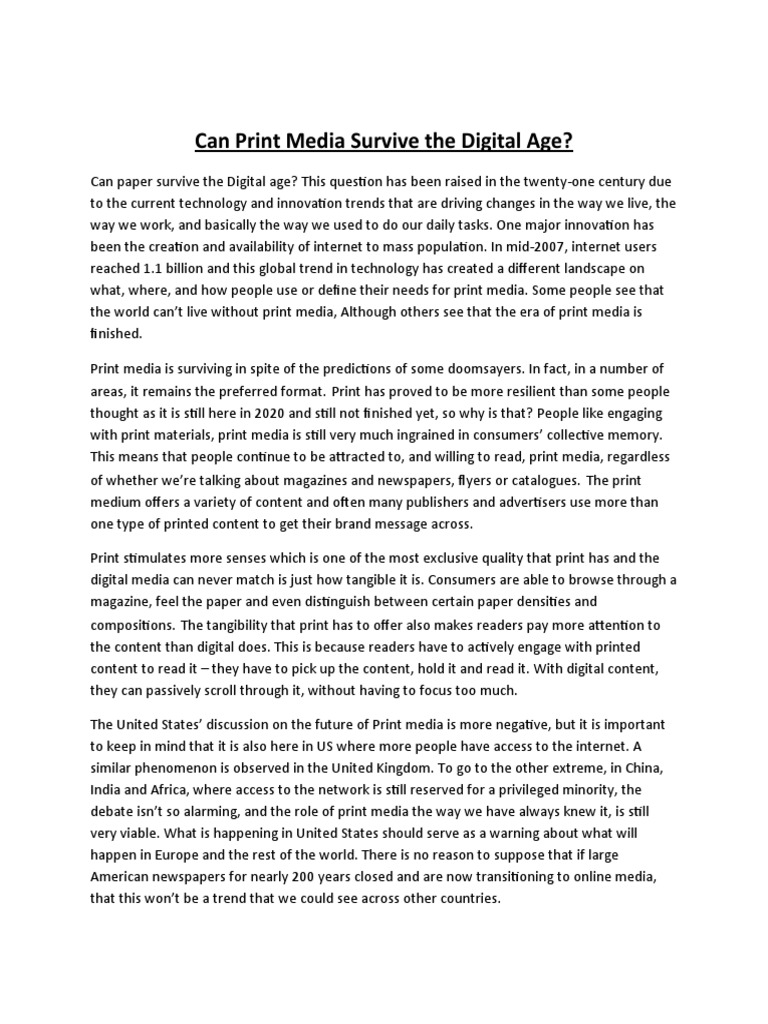 Print Media's Resilience in Digital Age | PDF | Mass Media | Internet