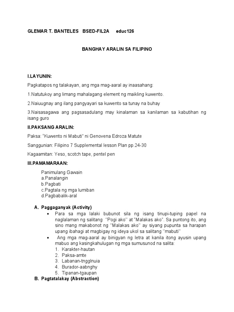 Banghay Aralin Sa Filipino-Panitikan | PDF